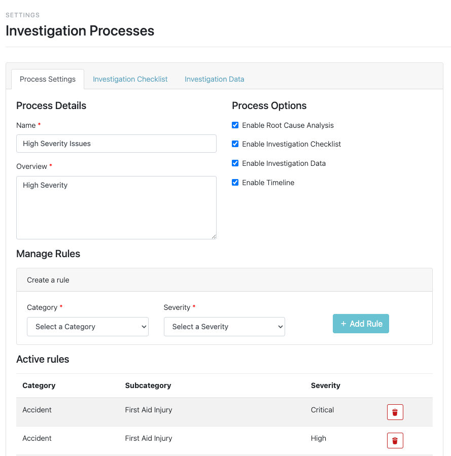 How Do I Create/Manage Investigation Processes?