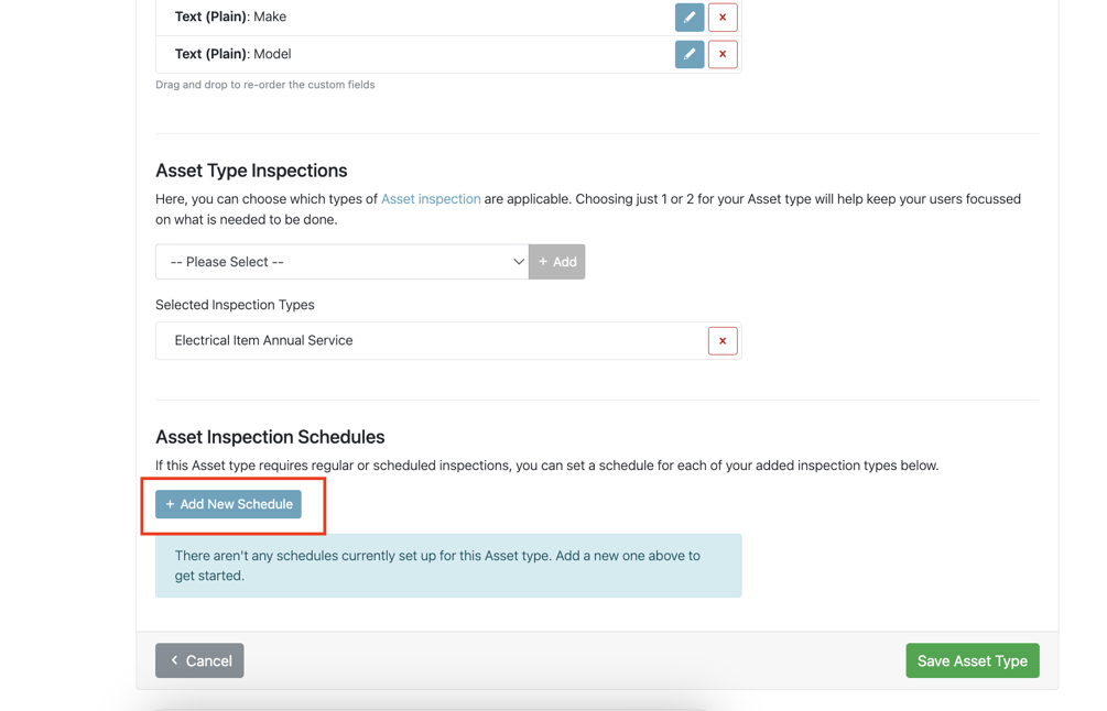 How do I create an Asset Inspection Schedule?